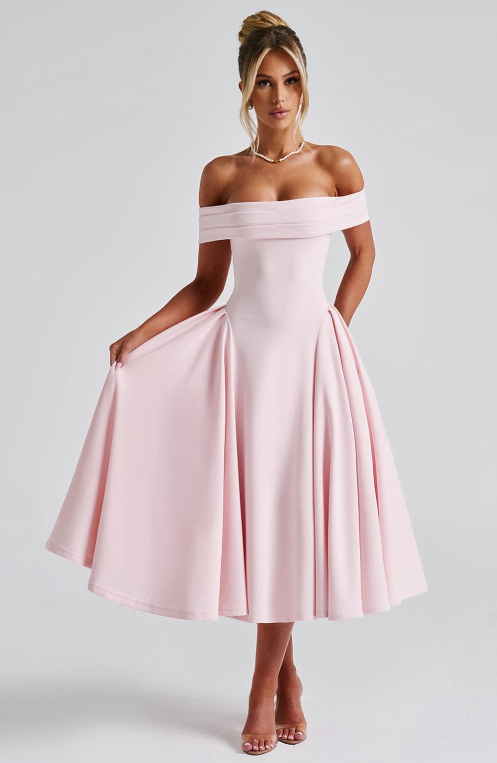 2026 New Women's Black Off-the-Shoulder Fit-and-Flare Midi Dress ...