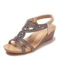 2026 New Women's Black Rhinestone Embellished T-Strap Wedge Sandals ...