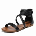 2026 New Women's Black Strappy Gladiator Flat Sandals, Open Toe ...