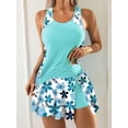 2026 New Women's Blue Tropical Print Tankini Swim Dress with Boyshorts ...