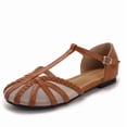 2026 New Women's Brown Mesh Braided Mary Jane Flats, Closed Toe T-Strap ...