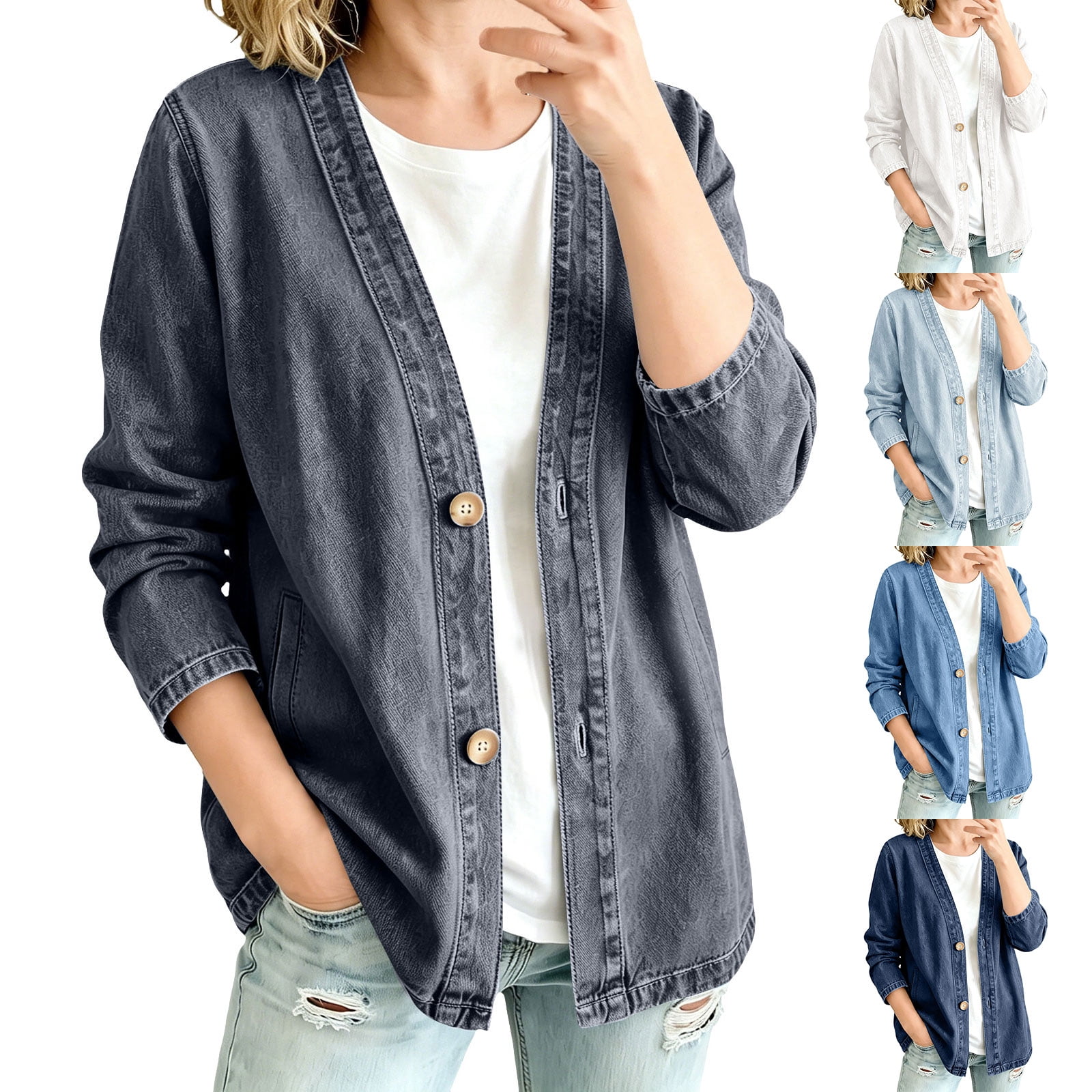 2026 New Women's Classic Button Front Denim Jacket – V-Neck, Breathable ...