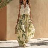 2026 New Women's Halter Neck Ruffle Top & Lily Floral Wide Leg Pants 2 ...