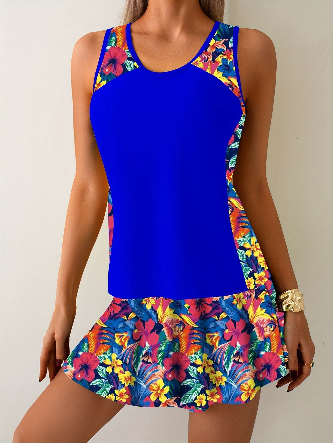 2026 New Women's Purple Tie-Dye Tankini Set with Skirted Bottom, 2 ...