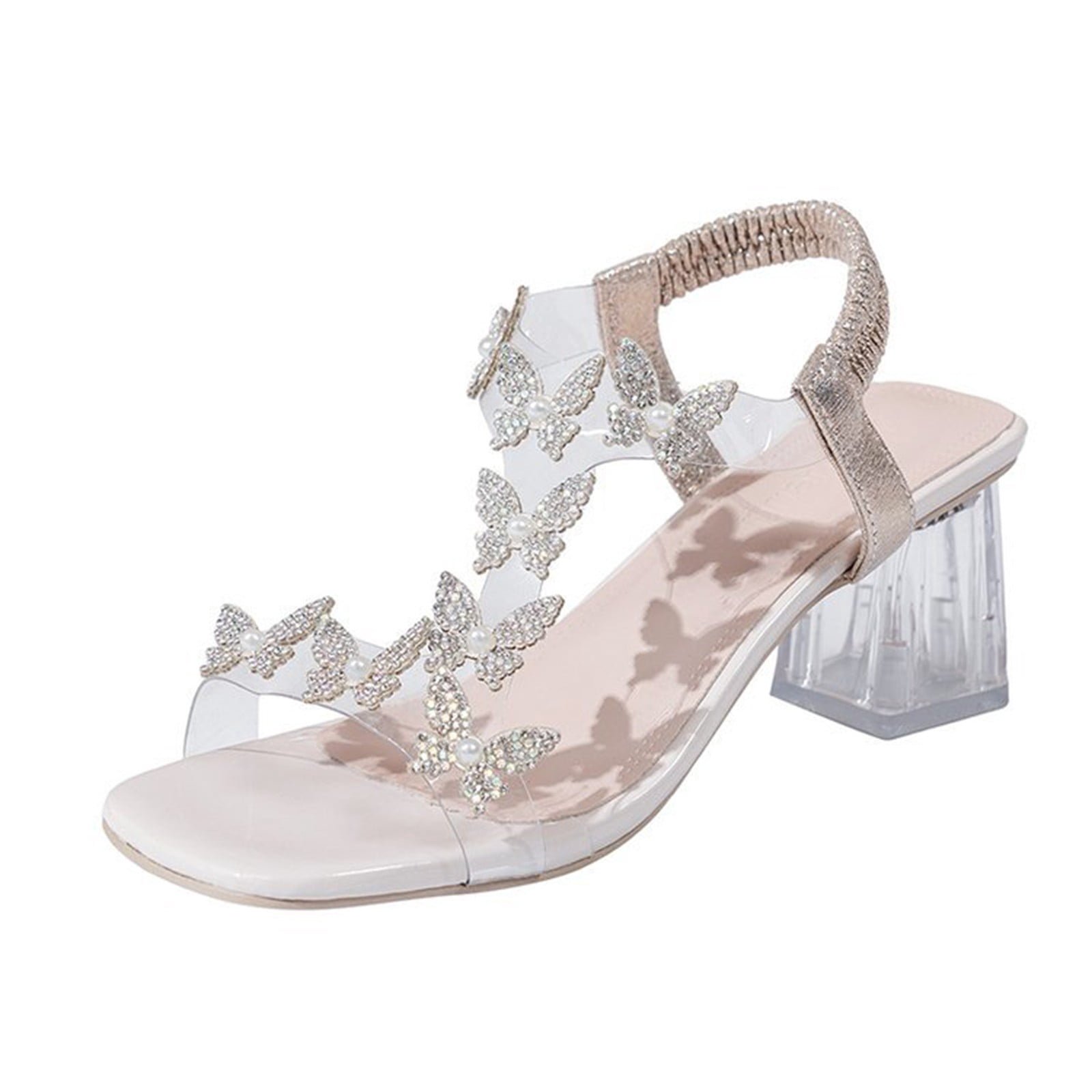 2026 New Women's Rhinestone Low Block Heel Butterfly Sandals Dressy ...