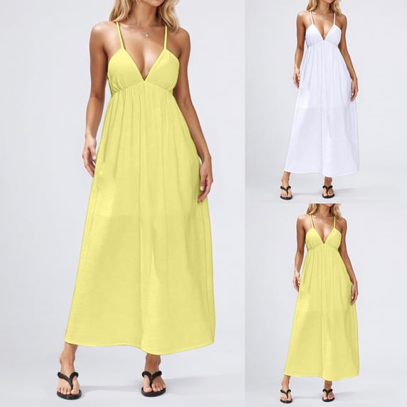 2026 New Women's Solid Color Backless Cami Dress Summer Sleeveless ...