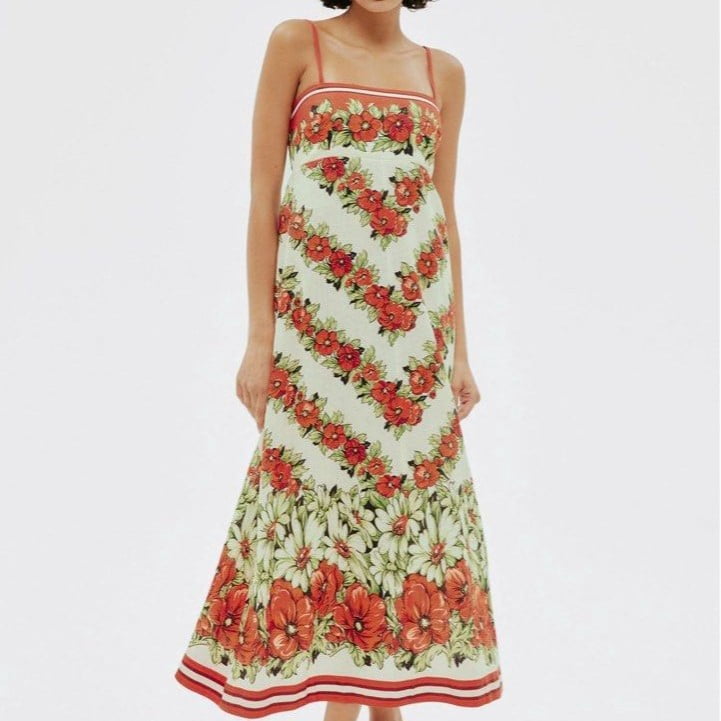 2026 New Women's Vintage Floral Print Spaghetti Strap A-Line Maxi Dress ...