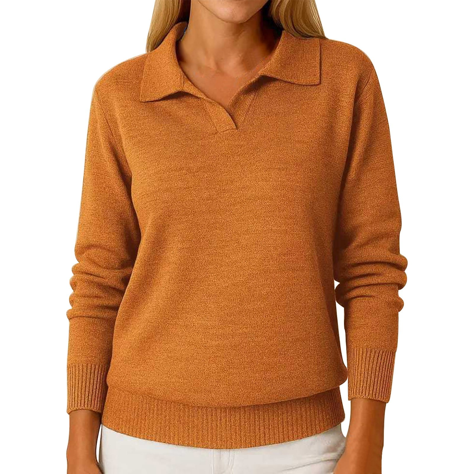 2026 New!Women's Warm V Neck Knit Sweaters, Long Sleeve Collar Pullover ...