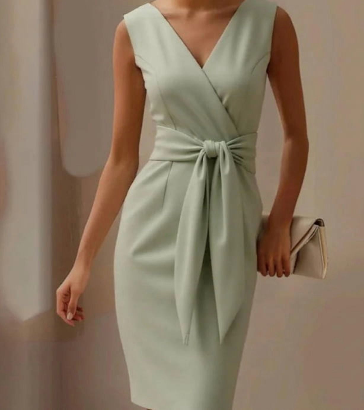 2026 New Women's White Boat Neck Sleeveless Bow Knot Bodycon Midi Dress ...