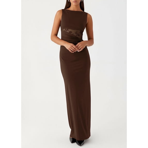 2026 New Women's White Lace Mesh Waist Twist Maxi Dress, Sleeveless ...