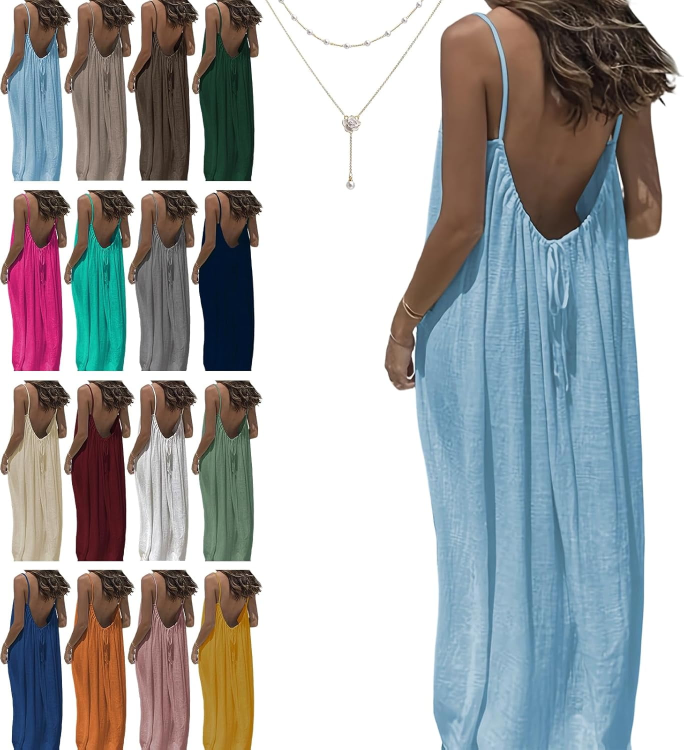 2026 New Womens Cami Lounge Dress, Women's Solid Color Backless Cami ...