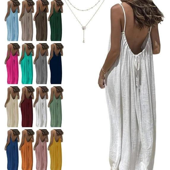 2026 New Womens Cami Lounge Dress, Women's Solid Color Backless Cami ...