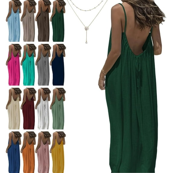 2026 New Womens Cami Lounge Dress, Women's Solid Color Backless Cami ...