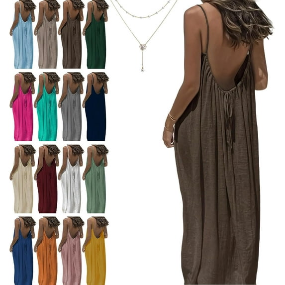 2026 New Womens Cami Lounge Dress, Women's Solid Color Backless Cami ...