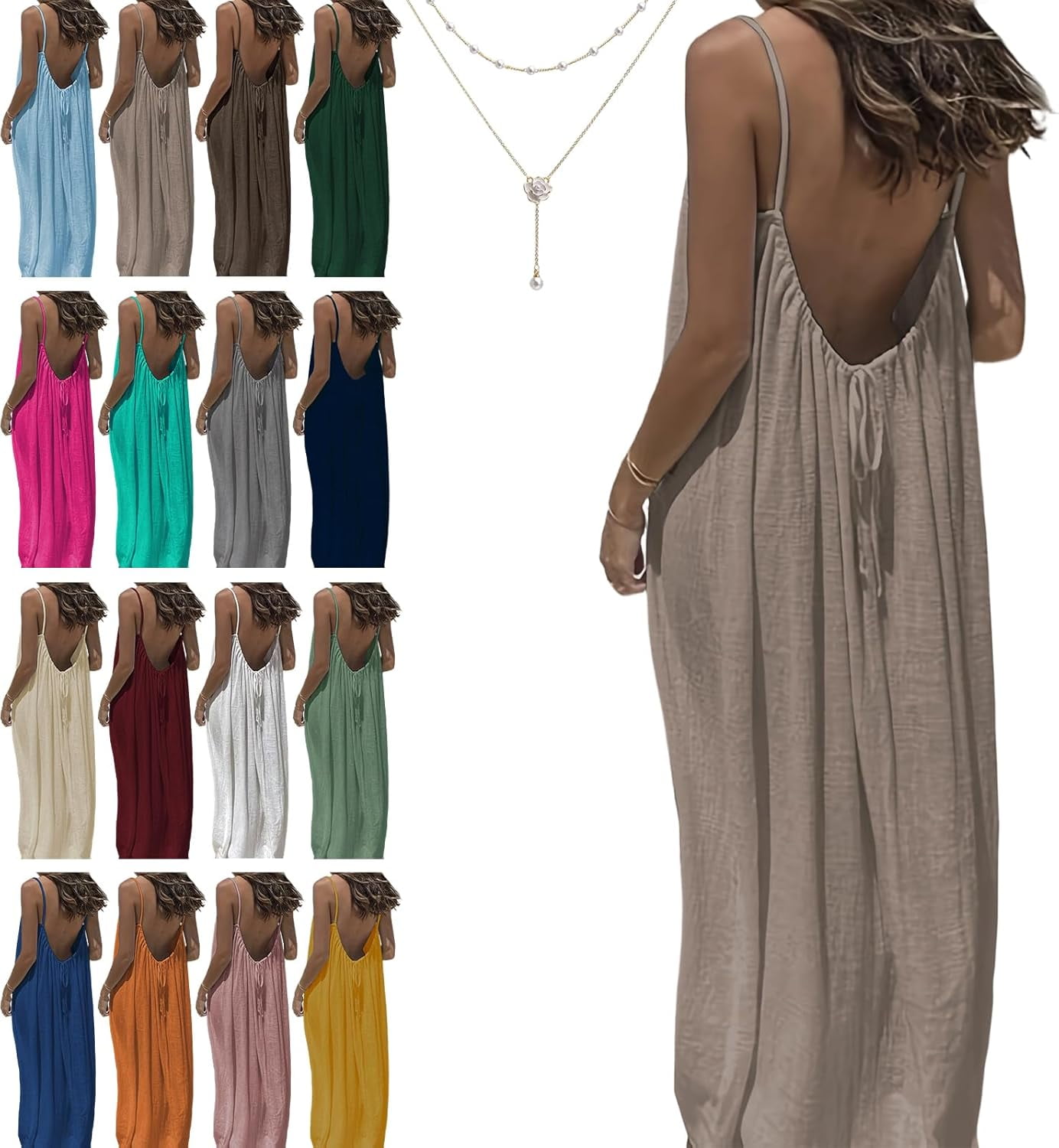 2026 New Womens Cami Lounge Dress, Women's Solid Color Backless Cami ...