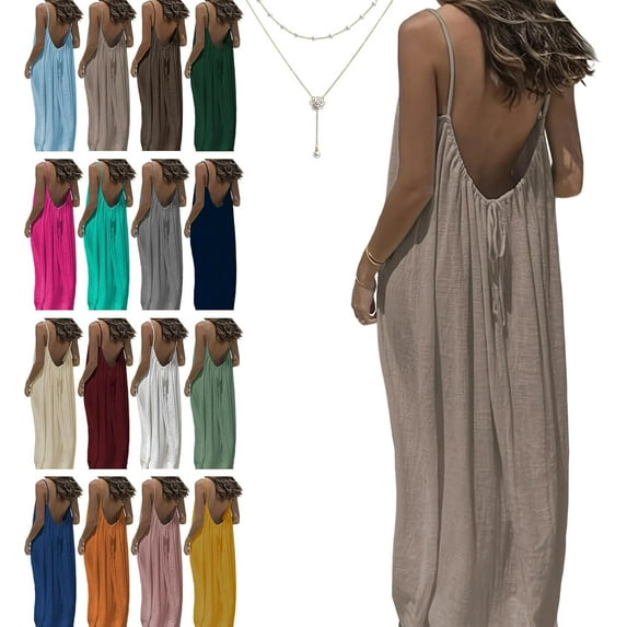 2026 New Womens Cami Lounge Dress, Women's Solid Color Backless Cami ...