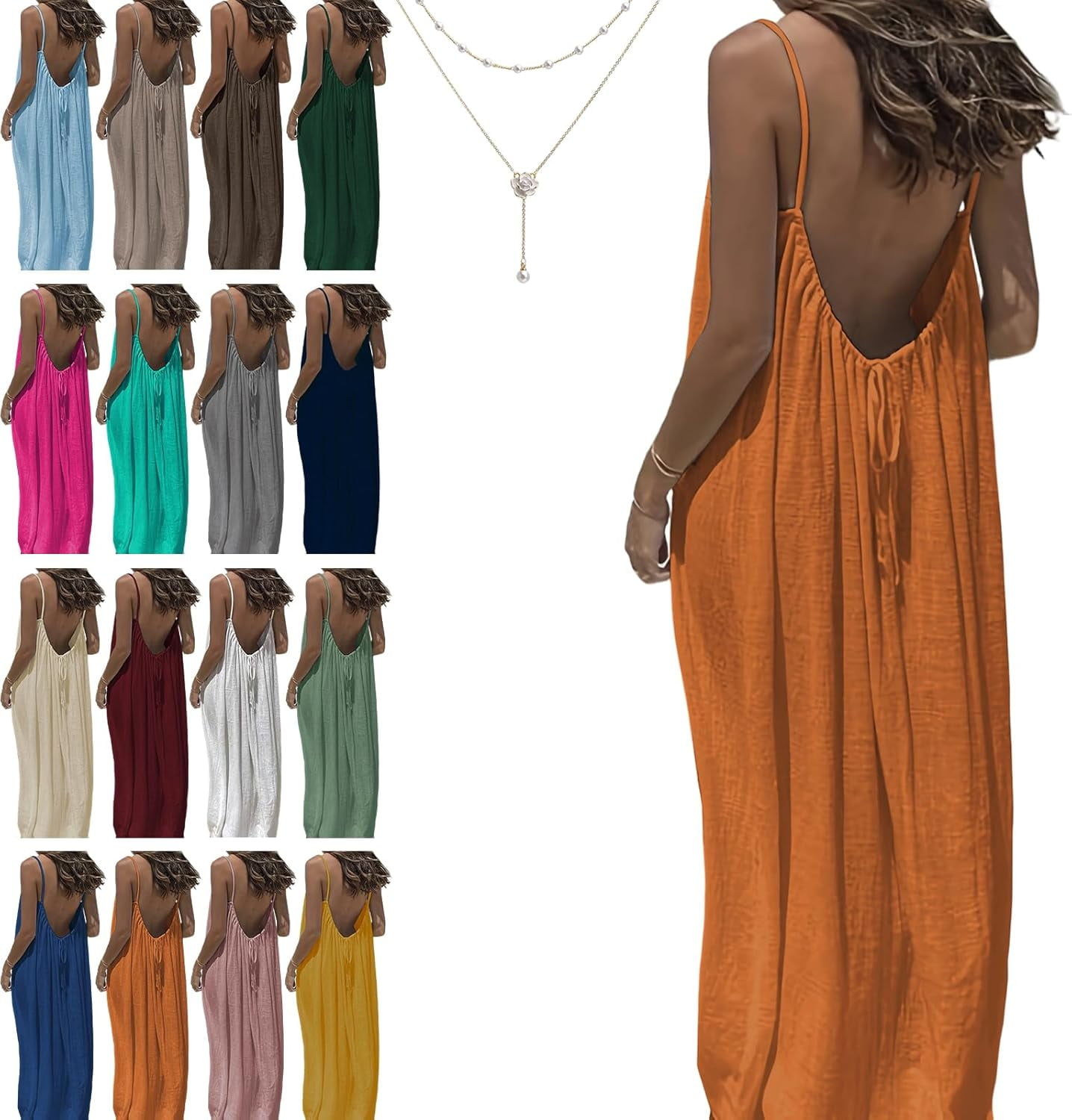 2026 New Womens Cami Lounge Dress, Women's Solid Color Backless Cami ...