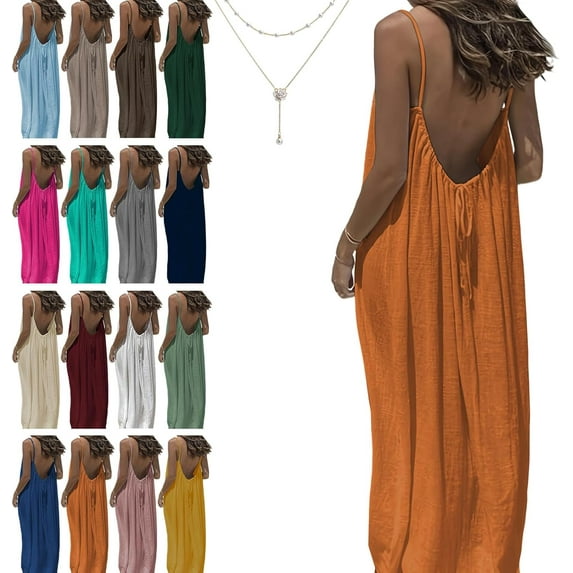 2026 New Womens Cami Lounge Dress, Women's Solid Color Backless Cami ...