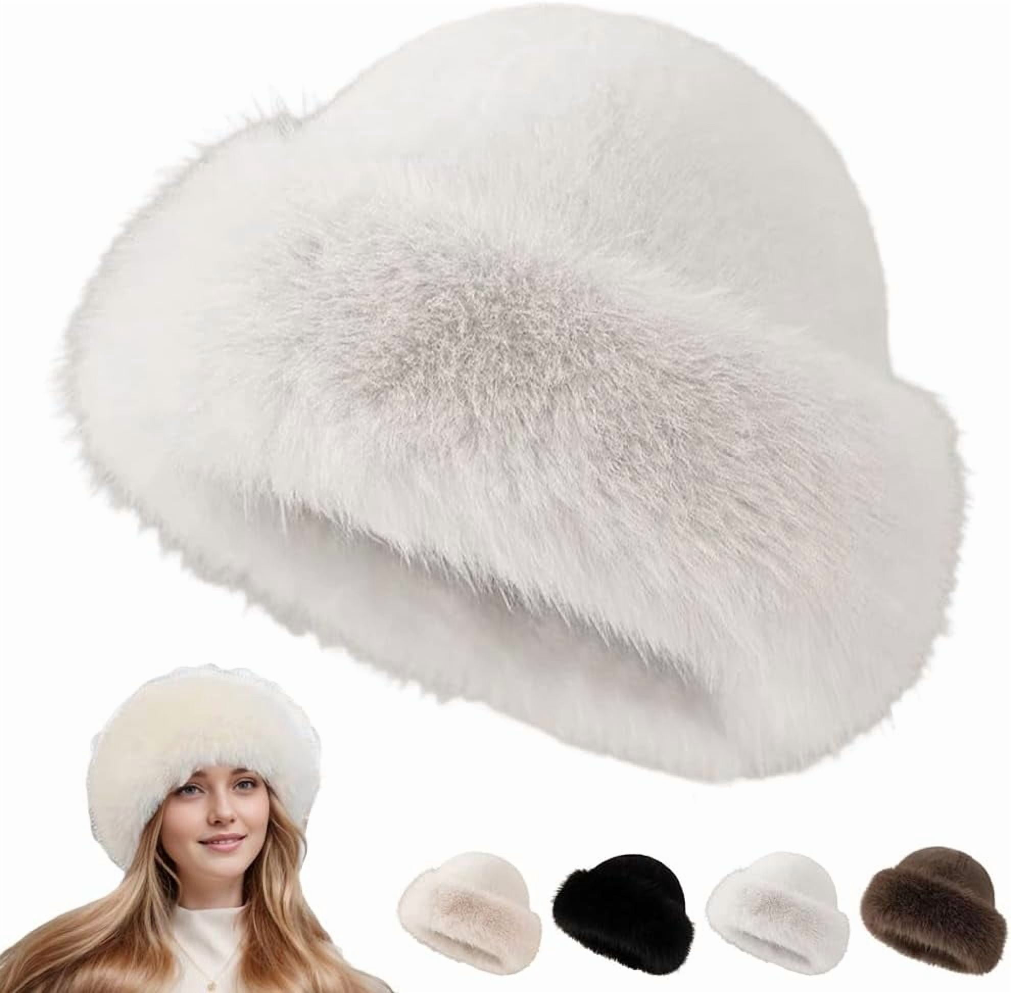 2026 New Womens Winter Faux Fur Bucket Hat, Soft Plush Warm Hat with ...