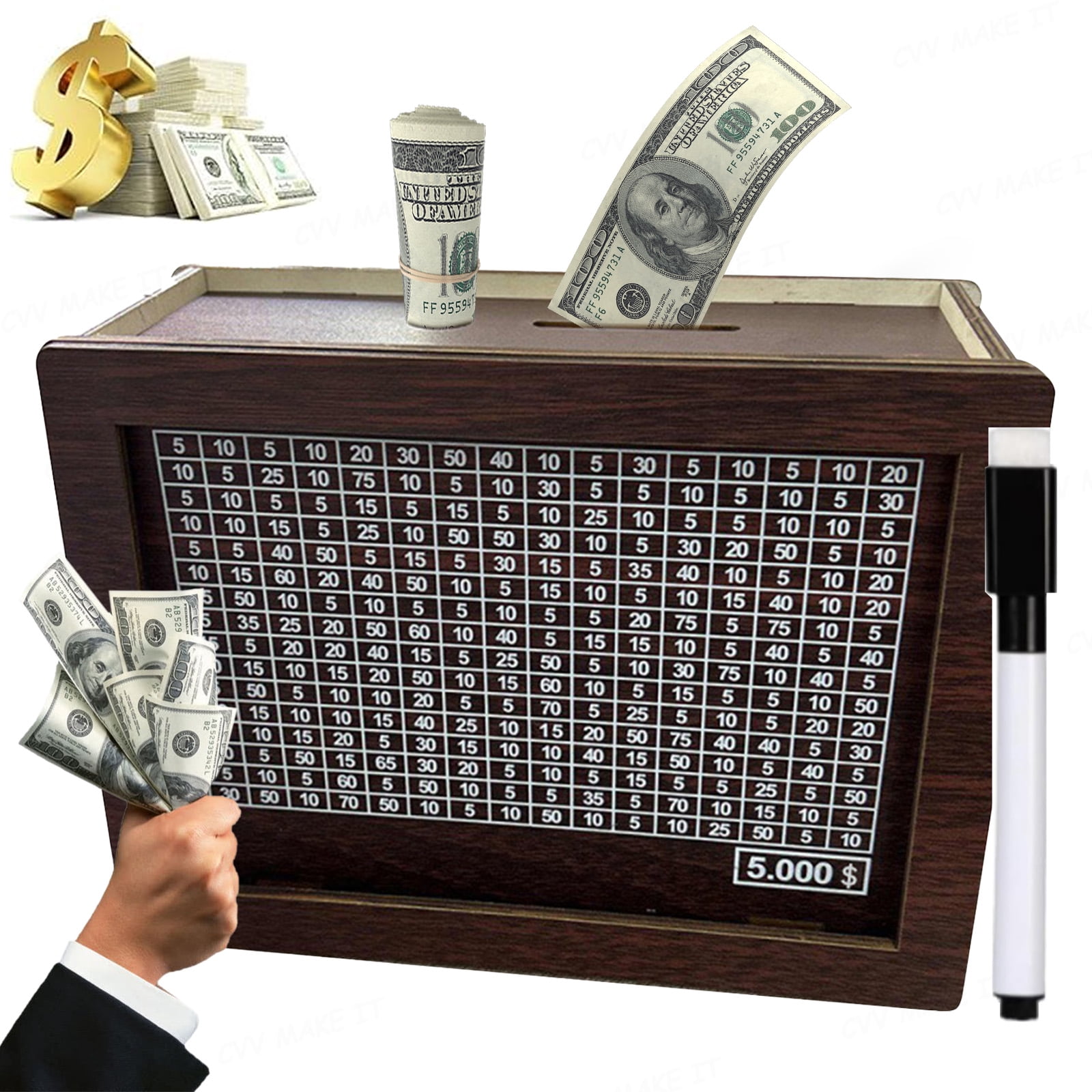 2026 New Wooden Money Box for Cash 10000 Savings Challenge Box with ...