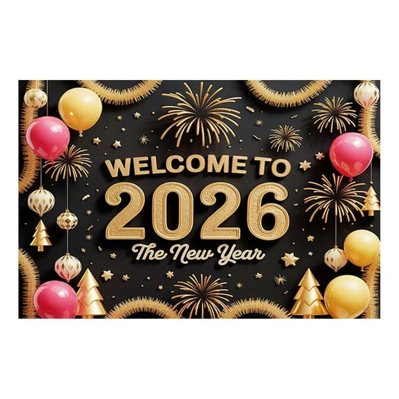 2026 New Year Backdrop, Welcome To 2026 Design With Balloons Fireworks ...
