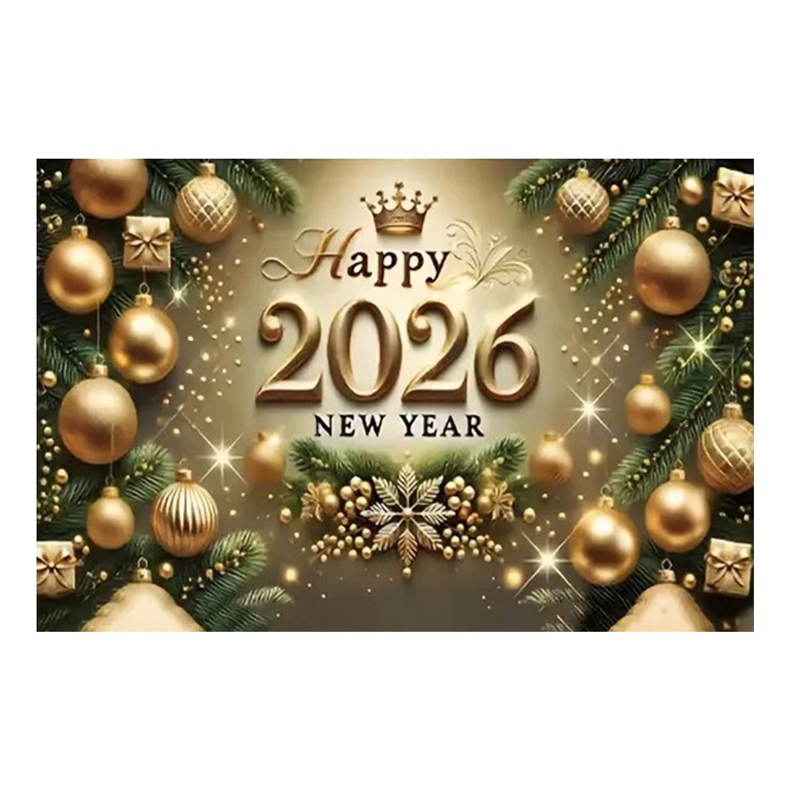 2026 New Year Banner Backdrop - Golden Christmas Tree Ornaments ...