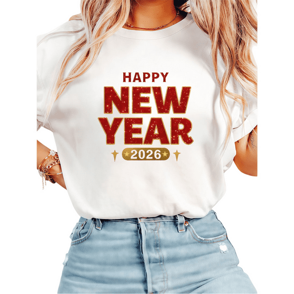 2026 New Year Graphic Tees White Print Tshirt Shirts S-5XLCasual ...
