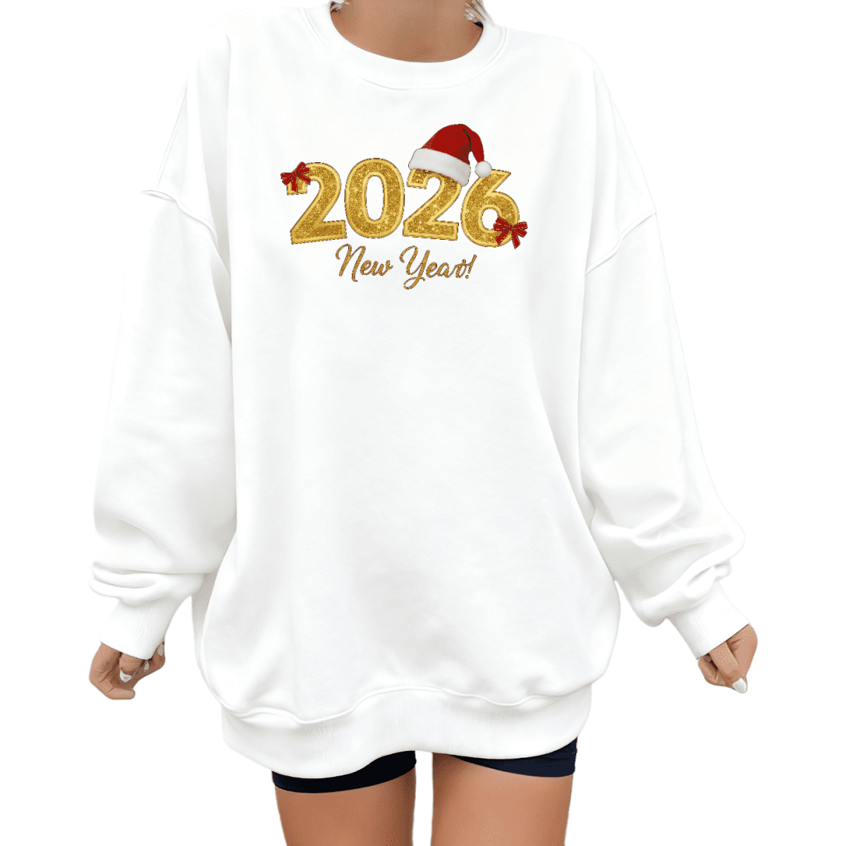2026 New Year Print Sweatshirt Sweatshirt White S-3XL Glitter Holiday ...