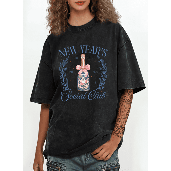 New Year Social Club 2026 Print Tshirt Graphic Tees Black Shirts Water ...