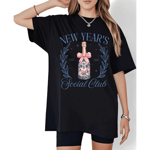 2026 New Year's Social Club Print Tshirt Graphic Tees Shirts Black ...
