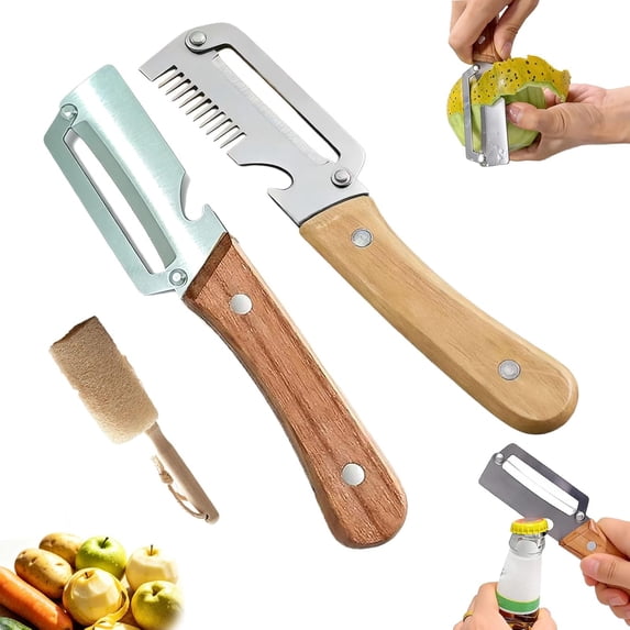 2026 New Zero Snag Wooden Kitchen Tool-Multifunctional Vegetable Peeler ...