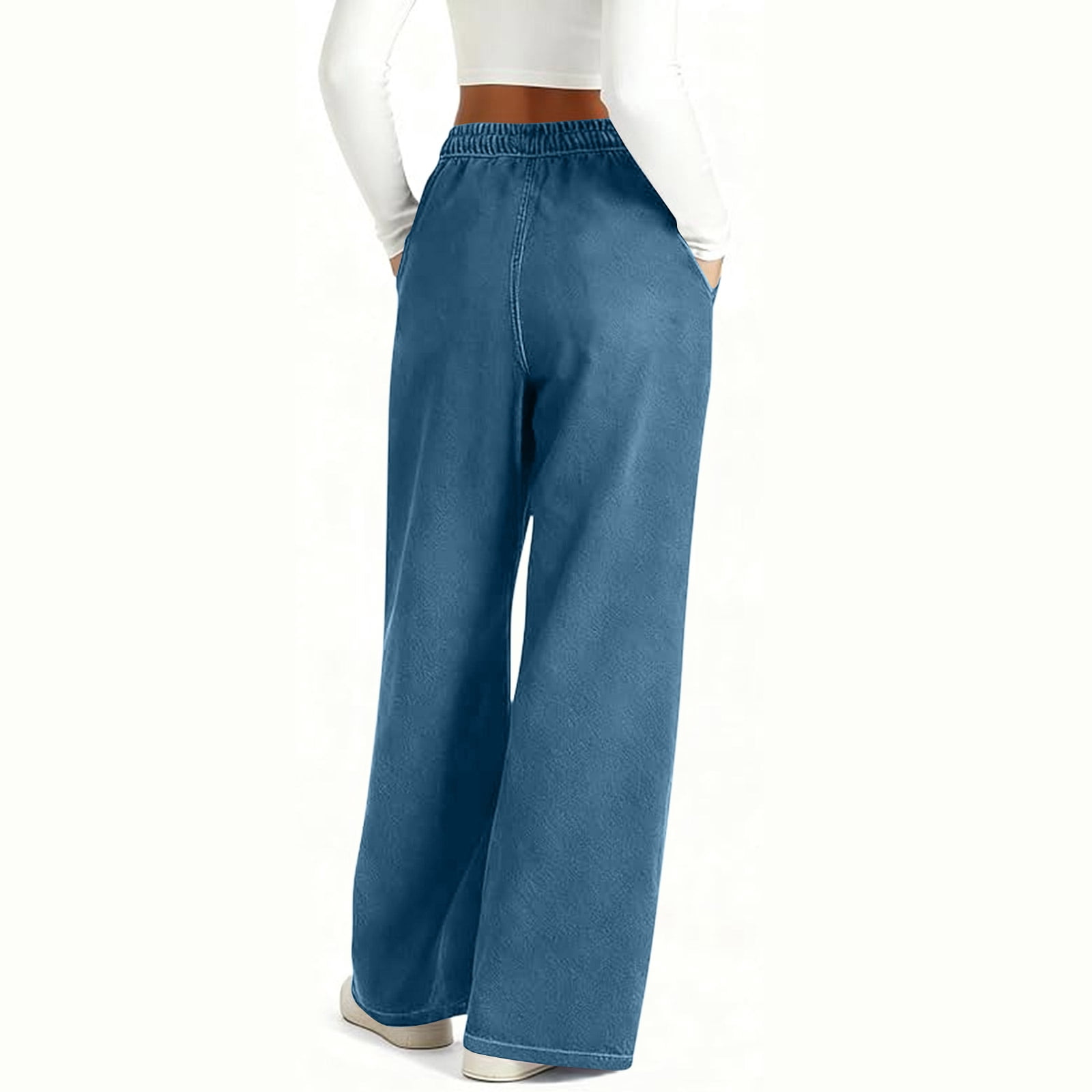 2026 No Fly Jeans for Women Elastic Waist Wide Leg Pull On Pants Wide ...