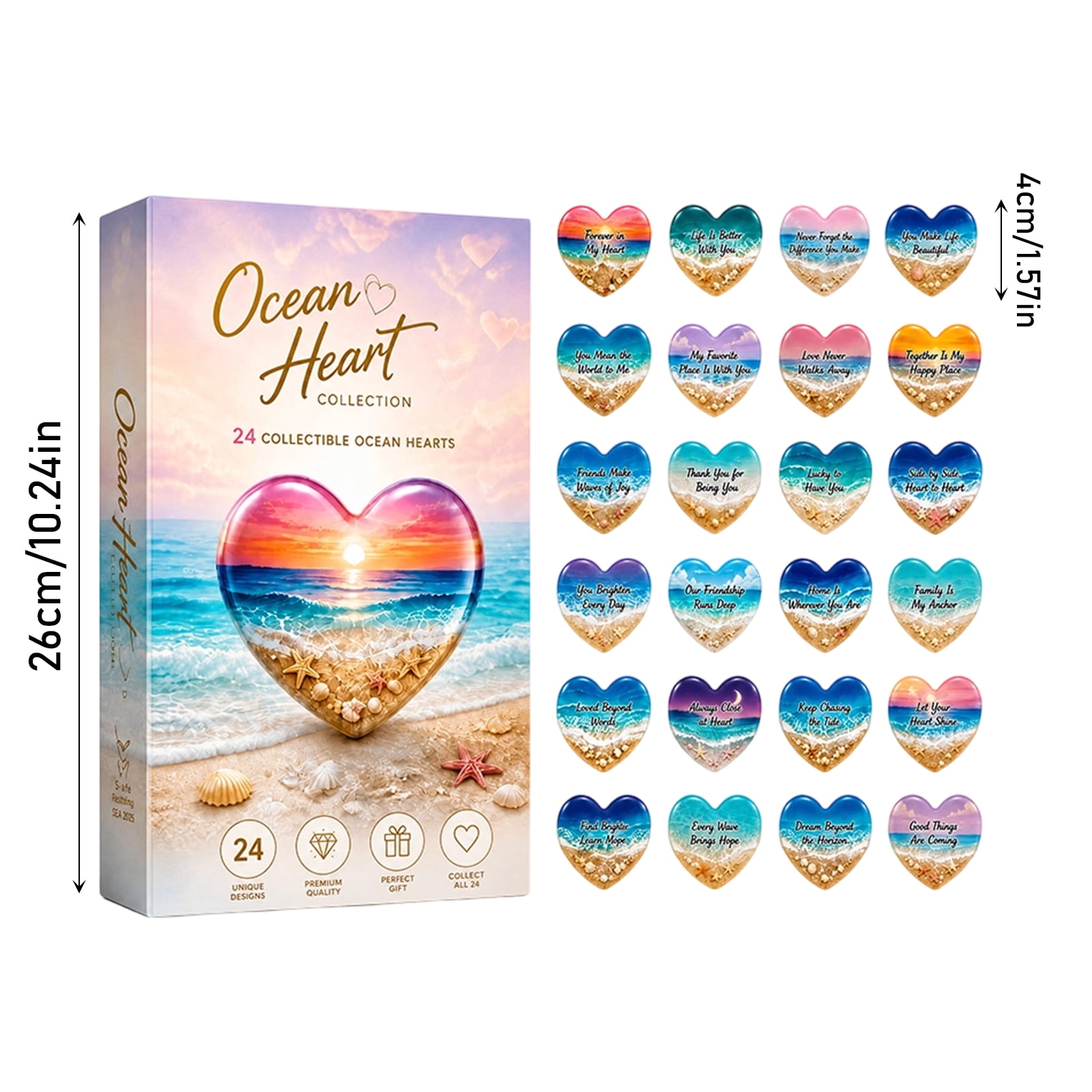 2026 Ocean Heart Advent Calendar, Aesthetic Coastal Heart Resin ...