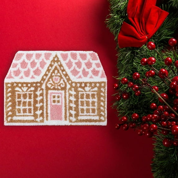 2026 Pastel Pink Christmas Coir Doormats Outdoor Gingerbread House ...