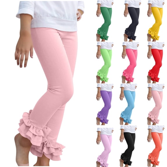 2026 Pink Yoga Pants Girls Ruffle Elastic Waist Flare Leg Stretchy Full ...