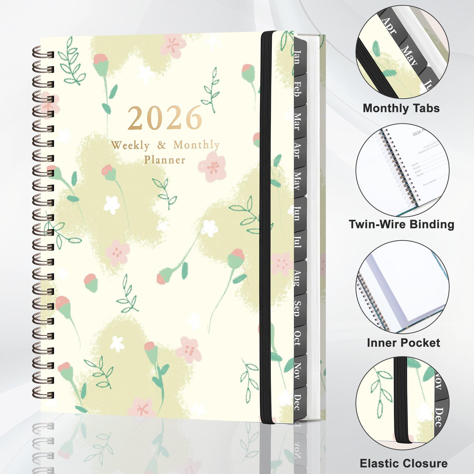 2026 Planner, Weekly and Monthly Calendar Planner Book, Jan–Dec, Spiral ...