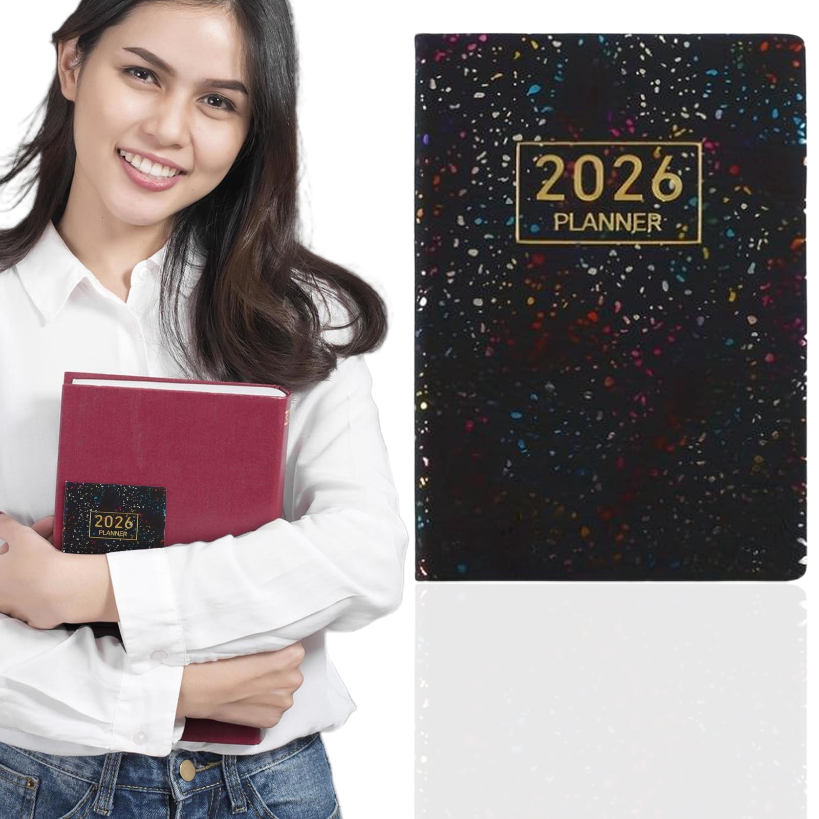 2026 Pocket Planner Mini Weekly Planners 3" x 4" Dazzling Black Leather ...