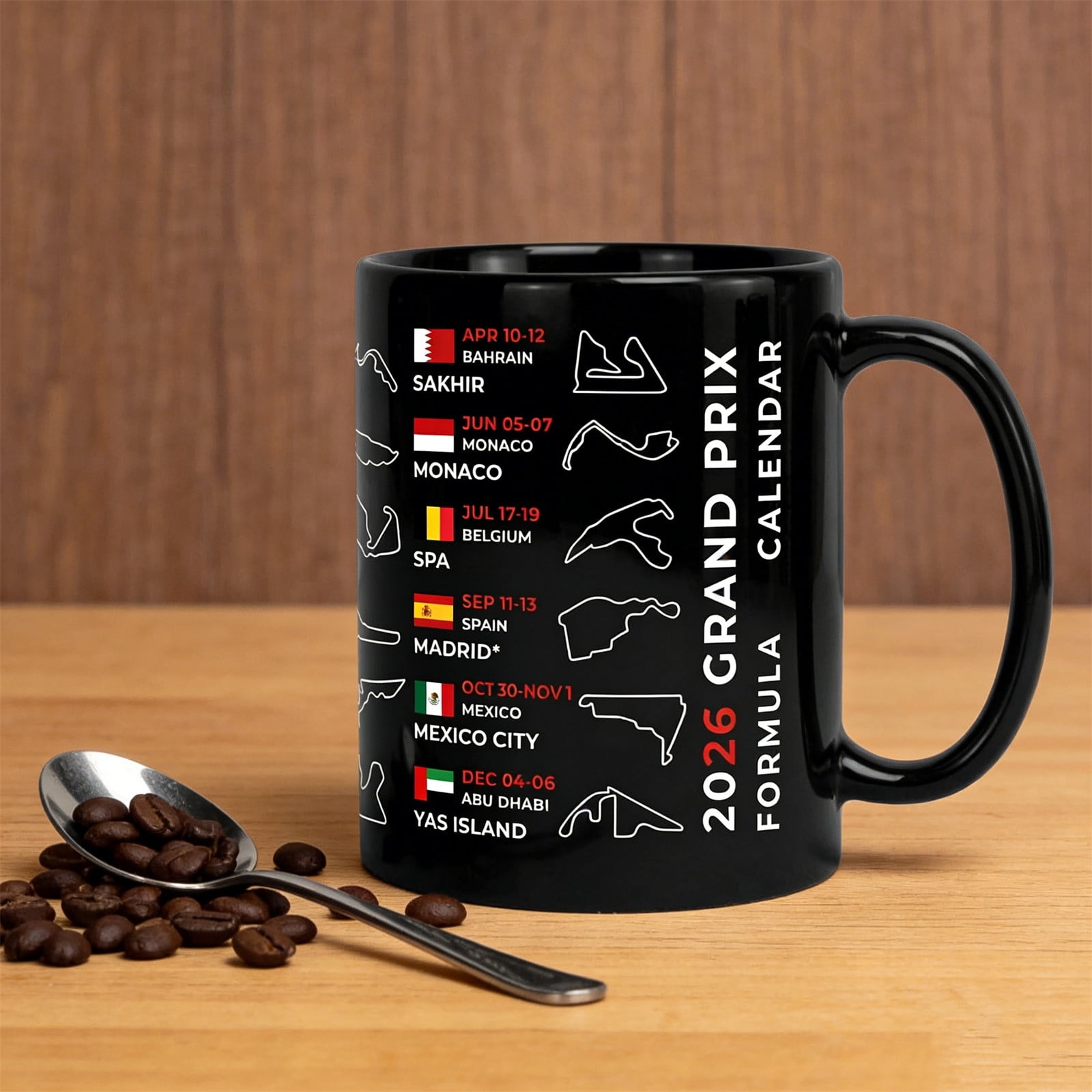 2026 Racing Season Calendar Mug Black Ceramic Coffee Cup Featuring ...