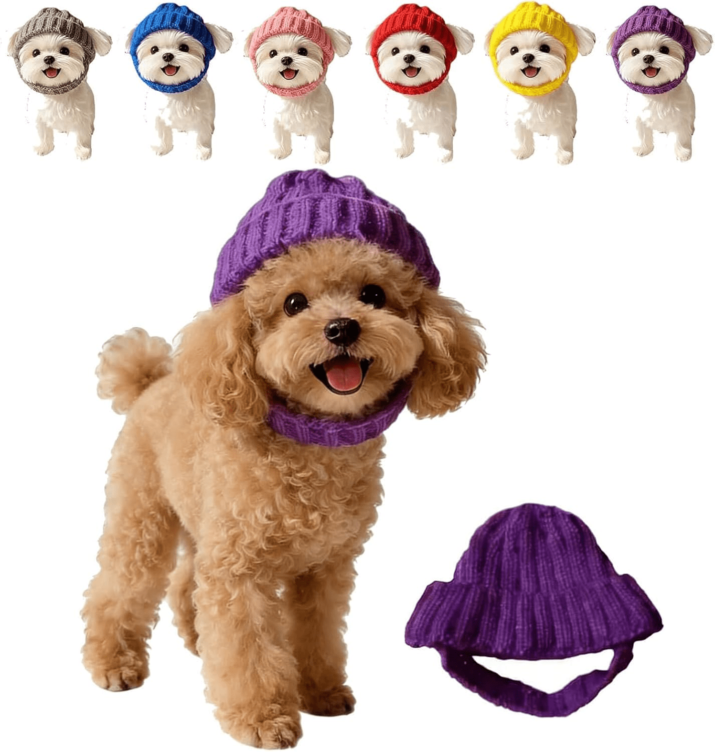 2026 Red Knit Dog Beanie with Ear Flaps - Double-Layer Warm Winter Pet ...