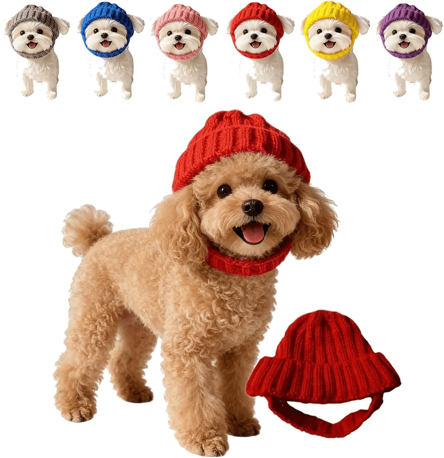 2026 Red Knit Dog Beanie with Ear Flaps - Double-Layer Warm Winter Pet ...