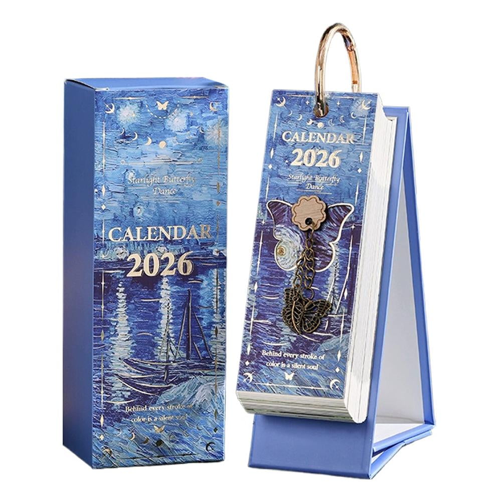 2026 Retro Oil Painting One-way Calendar Ornament for Desktop: Artistic ...