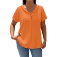 2026 Ruched Collared Orange Tops For Women V-Neck Short Sleeve Top with ...