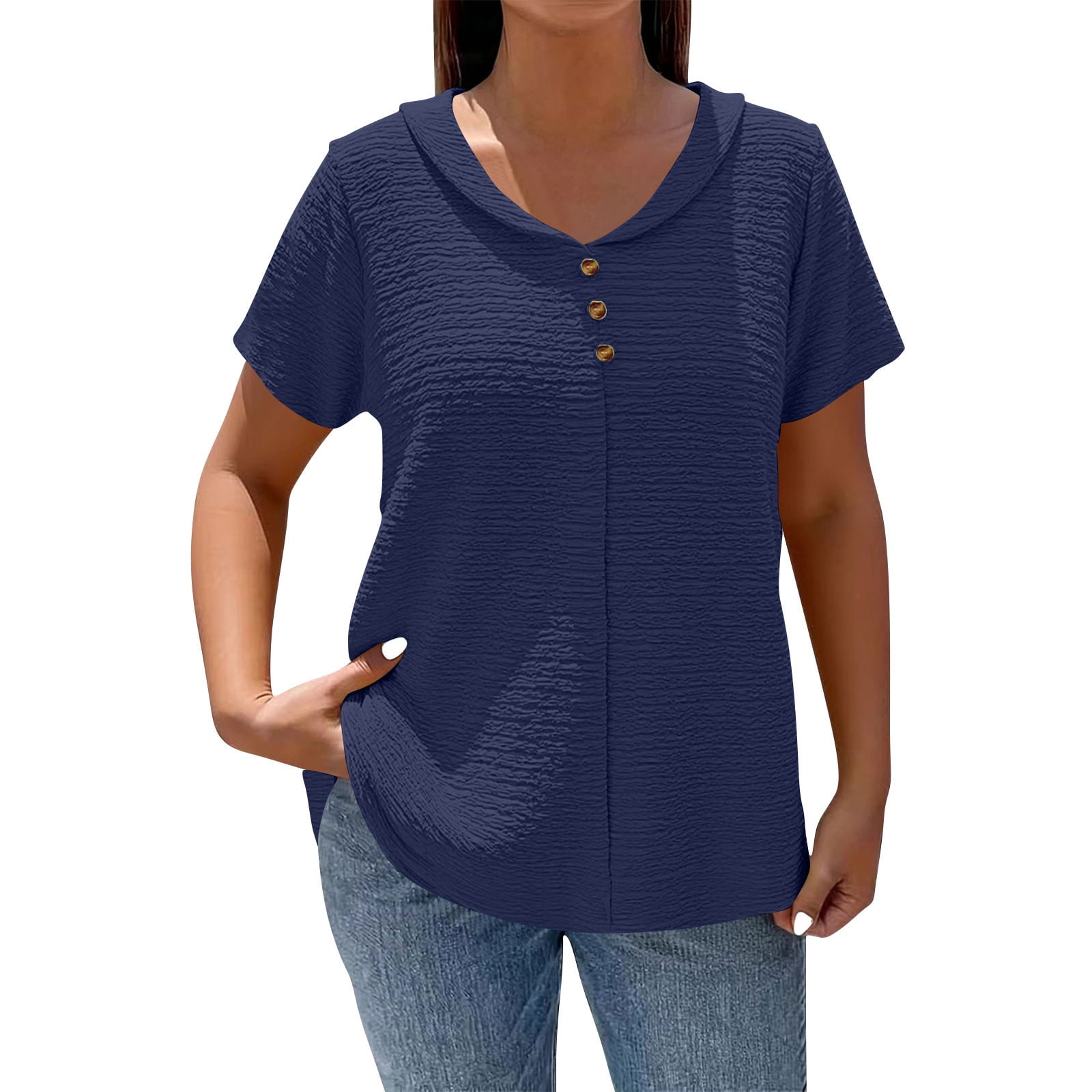 2026 Ruched Collared Orange Tops For Women V-Neck Short Sleeve Top with ...