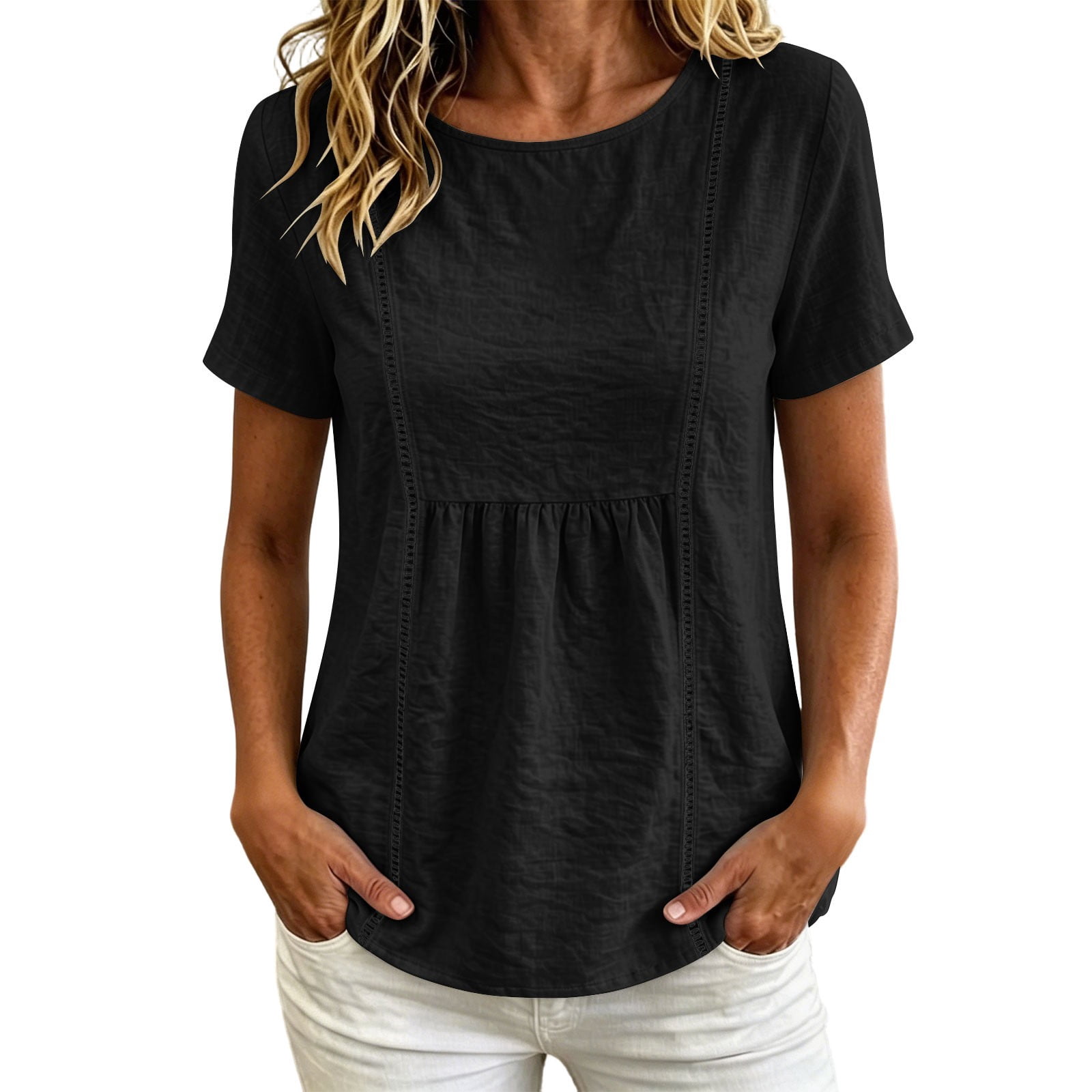 2026 Ruched Cotton Blend Elegant Tops for Women Lightweight Short ...