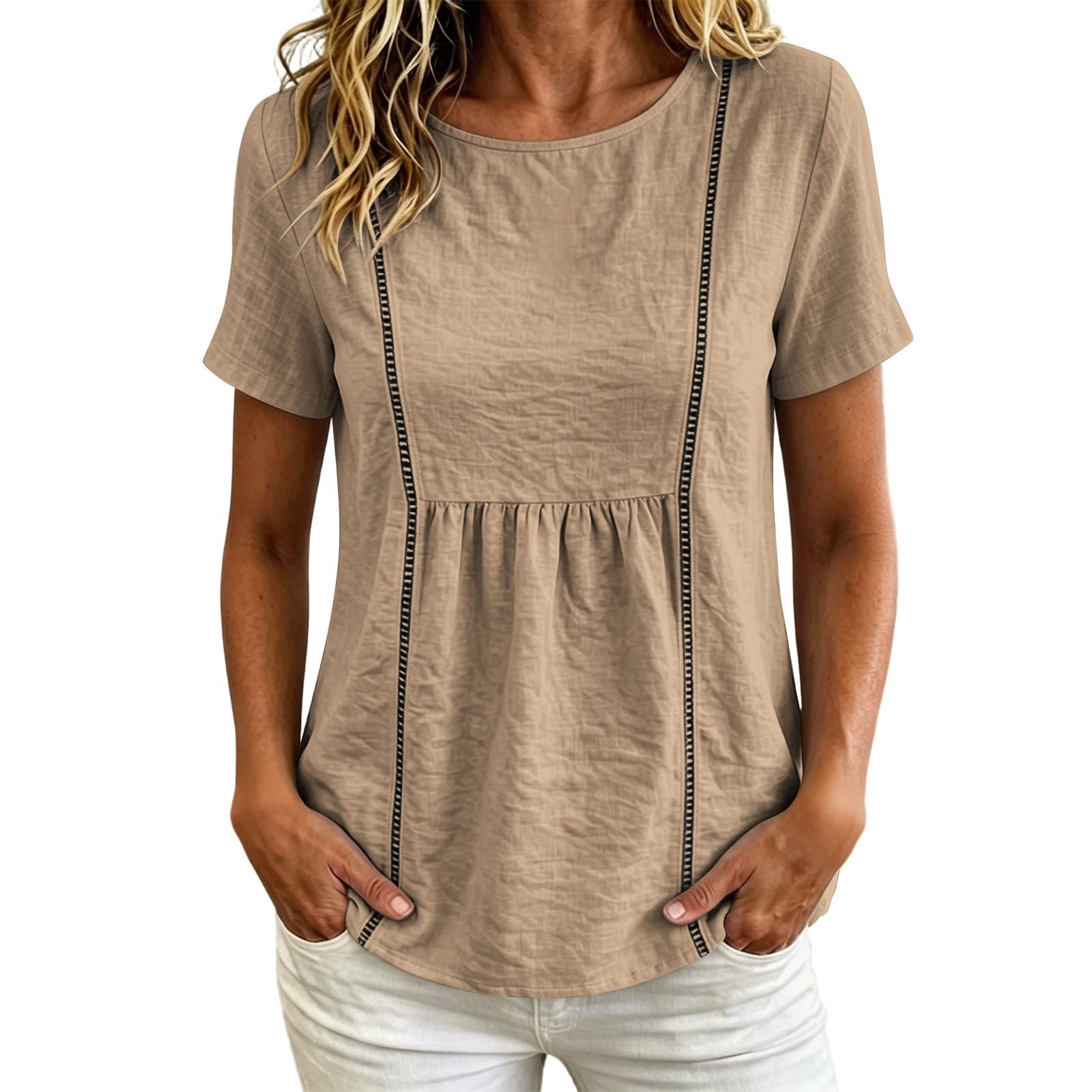 2026 Ruched Cotton Blend Elegant Tops for Women Lightweight Short ...