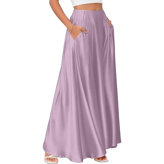 2026 Satin Elastic Waisted Maxi Skirt with Pocket A-Line Spring Summer ...