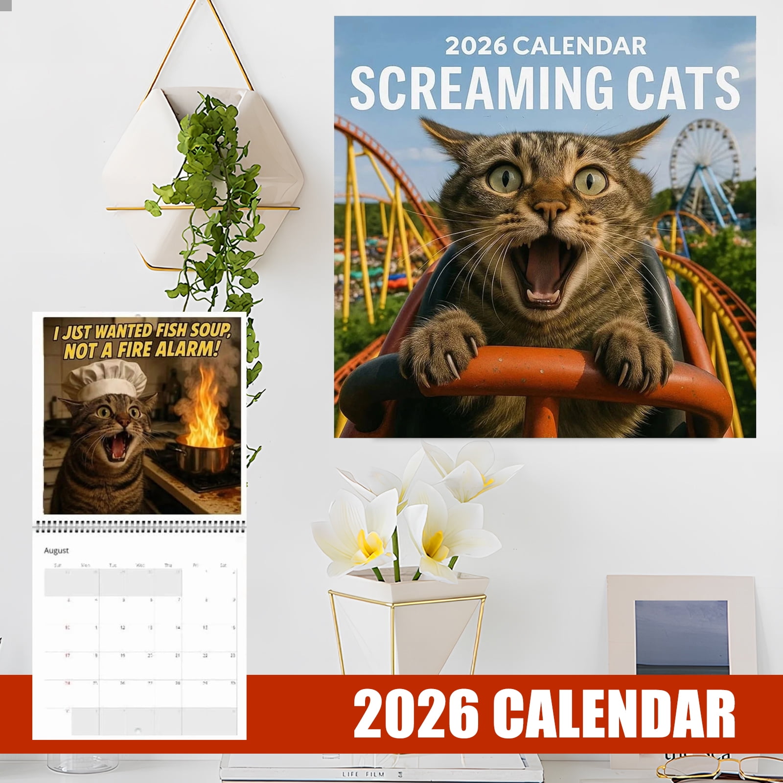 2026 Screaming Cats Wall Calendar Monthly Comedic Cat Scenes Witty ...