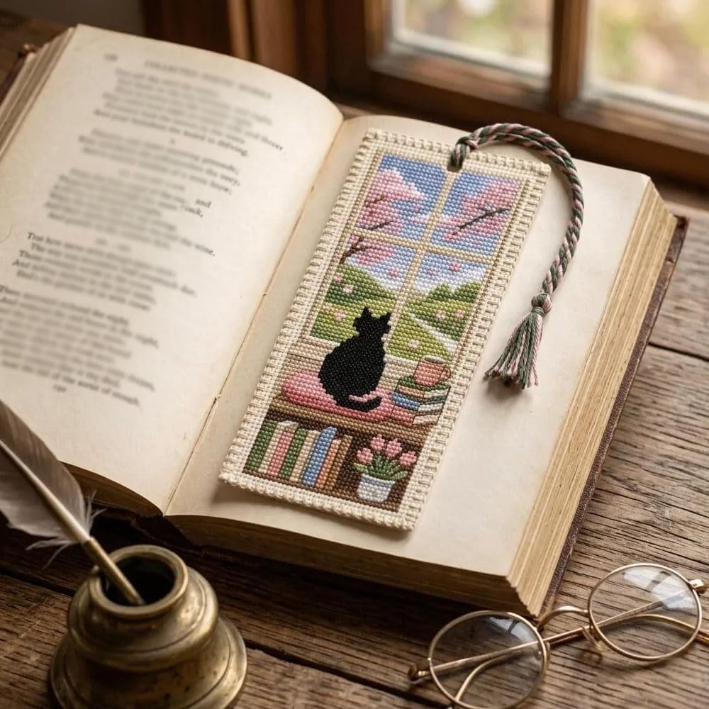 2026 Seasonal Cat Cross Stitch Bookmark, Four Seasons DIY Stamped ...