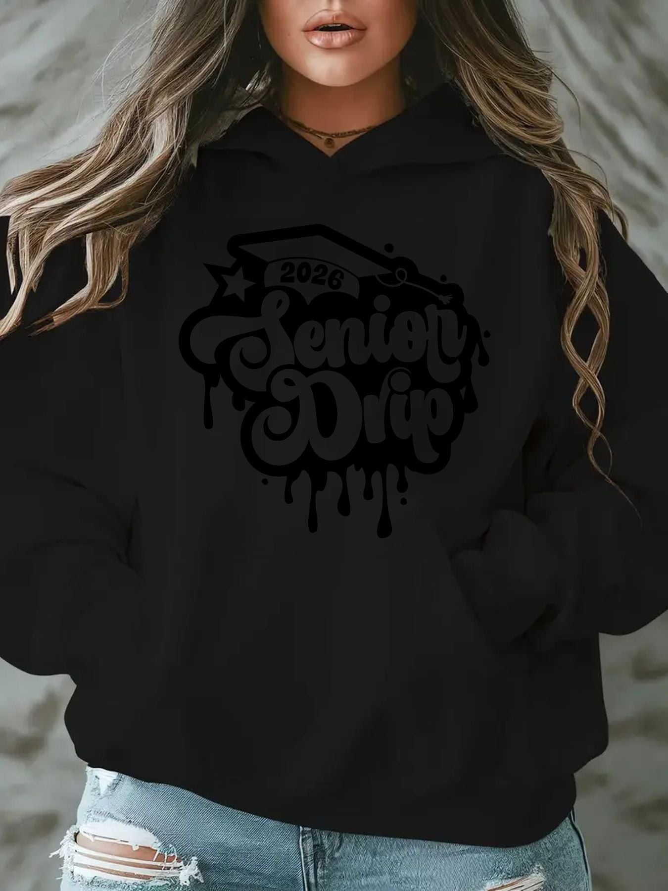 2026 Senior Drip Hoodie - Oversized Graduation Cap & Star Design with ...