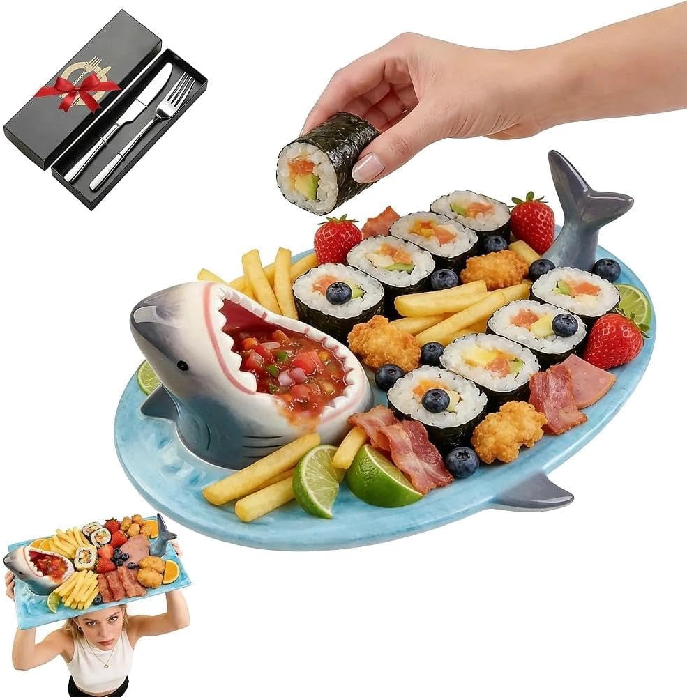 2026 Shark Charcuterie Board, 3-in-1 Ceramic Shark Sushi Plate with ...